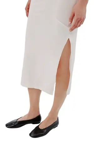 Another Tomorrow Elbow Sleeve Midi Dress - White