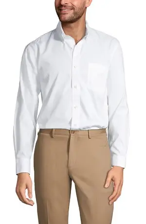 LANDS' END School Uniform Tailored Fit No Iron Solid Supima Cotton Pinpoint Buttondown Collar Dress Shirt - White