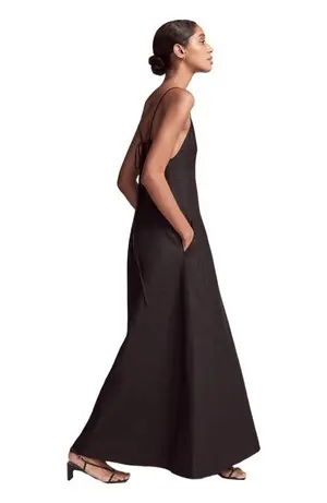 Another Tomorrow Seamed Slip Maxi Dress - Black