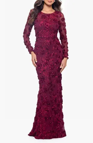 XSCAPE EVENINGS Embroidered Floral Gown