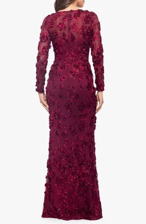 XSCAPE EVENINGS Embroidered Floral Gown