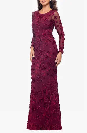 XSCAPE EVENINGS Embroidered Floral Gown