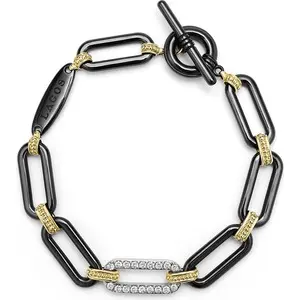 Lagos Signature Caviar Ceramic Link & Diamond Bracelet - Black