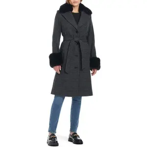 Kate Spade New York Walker Belted Coat With Removable Faux Fur - Sparkle Houndstooth