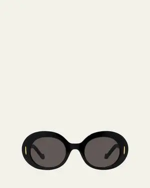 Loewe Oval Acetate Sunglasses With Anagram - Shiny Black