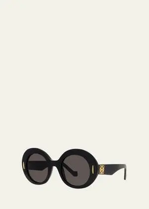 Loewe Oval Acetate Sunglasses With Anagram - Shiny Black