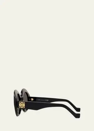 Loewe Oval Acetate Sunglasses With Anagram - Shiny Black