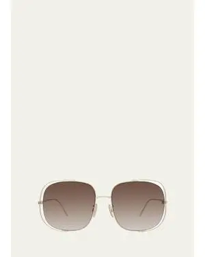Loewe Metal Logo Rectangle Sunglasses - Gold/gradient Brown