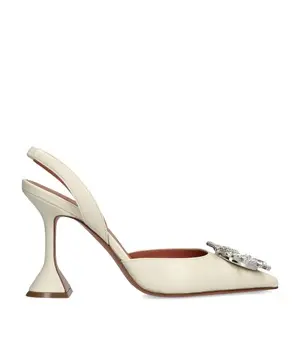 Amina Muaddi Leather Begum Slingback Pumps - Beige