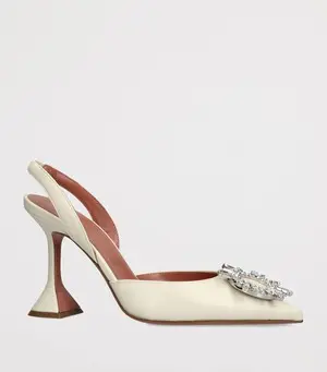 Amina Muaddi Leather Begum Slingback Pumps - Beige
