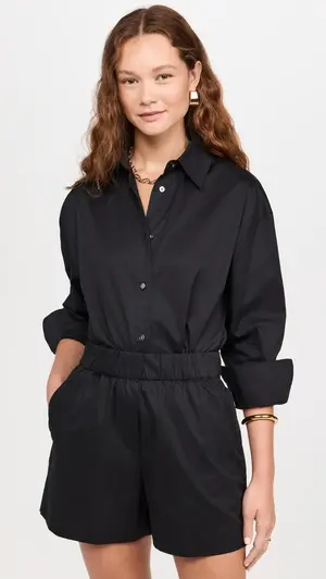 Sold Out NYC Classic Collar Shirttail Hem Button-down Shirt - Black