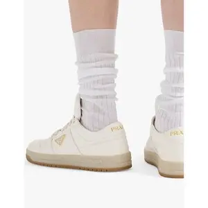 Prada Downtown Logo-plaque Leather Low-top Sneakers - Neutral