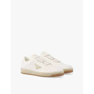 Prada Downtown Logo-plaque Leather Low-top Sneakers - Neutral