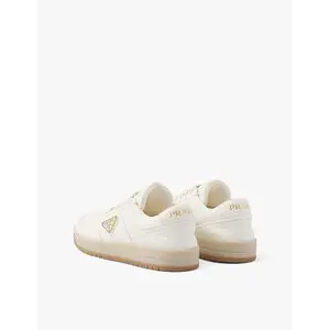 Prada Downtown Logo-plaque Leather Low-top Sneakers - Neutral