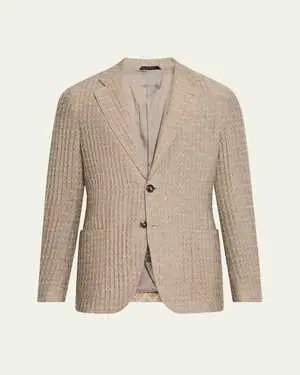 Giorgio Armani Cashmere-silk Deconstructed Chevron Blazer - Brown