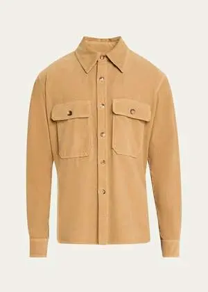 Saint Laurent 2-pocket Corduroy Overshirt - Moka/choc