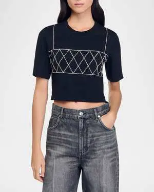 Sandro Diamond Crystal Crop T-shirt - Black