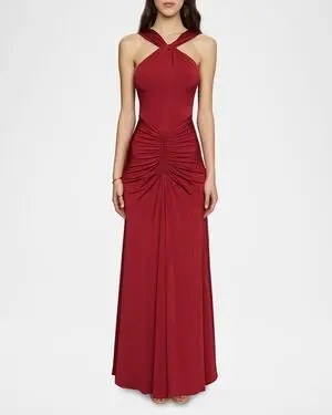 Amur Mena Halter Jersey Dress - Vivid Auburn | Editorialist