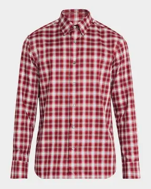 Brioni Cotton Check Casual Button-down Shirt Redwhite