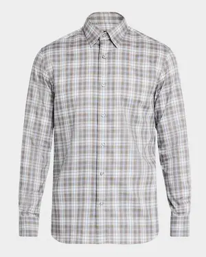 Brioni Cotton Check Casual Button-down Shirt White Beig