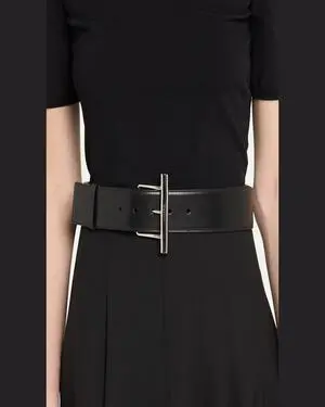 Alexander McQueen Silvertone Cross-bar Leather Wide Sling Belt - Black
