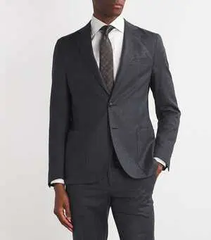 Giorgio Armani Silk Monogram Stripe Jacquard Neck Tie - Blue