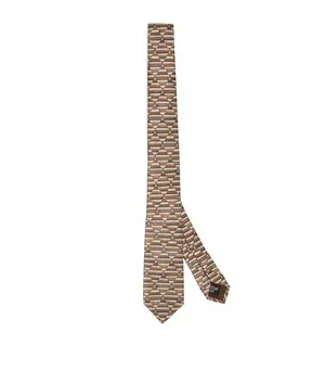 Giorgio Armani Silk Geometric Print Neck Tie Beige