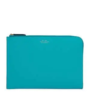 Smythson Smythson Panama Leather Slim Pouch Turquoise