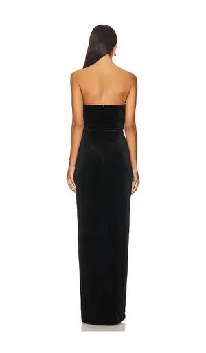 Amanda Uprichard Velvet Gown With Florette Accent And Slit - Black