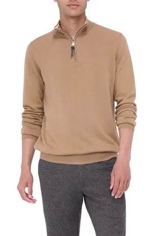 Bugatchi Merino Wool Quarter-zip Pullover - Camel