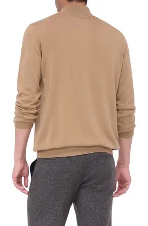 Bugatchi Merino Wool Quarter-zip Pullover - Camel