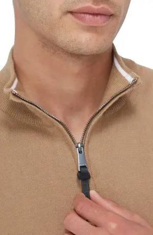 Bugatchi Merino Wool Quarter-zip Pullover - Camel