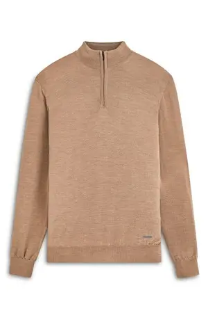 Bugatchi Merino Wool Quarter-zip Pullover - Camel
