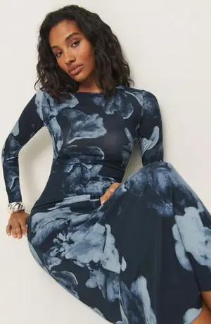 REFORMATION Tommie Long Sleeve Stretch Dress - Midnight Rose