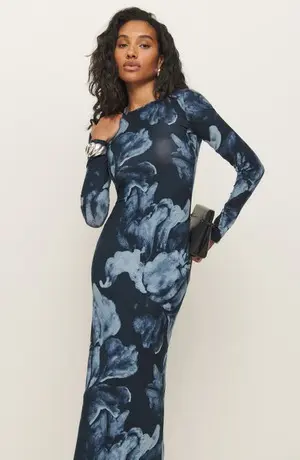REFORMATION Tommie Long Sleeve Stretch Dress - Midnight Rose