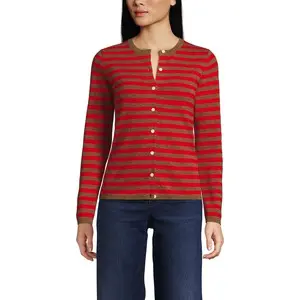 LANDS' END Lands' End Cashmere Cardigan Sweater Compass Red/camel Breton