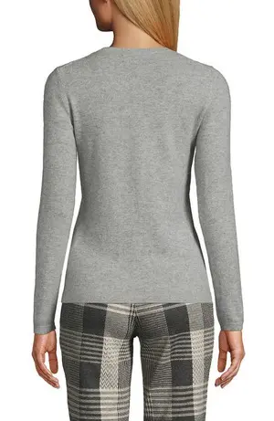 LANDS' END Cashmere Cardigan Sweater - Gray Heather