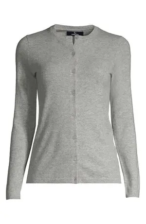 LANDS' END Cashmere Cardigan Sweater - Gray Heather