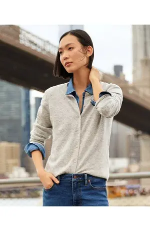 LANDS' END Cashmere Cardigan Sweater - Gray Heather