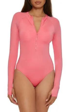 Trina Turk Half-zip Long-sleeve Rashguard - Garden Pink