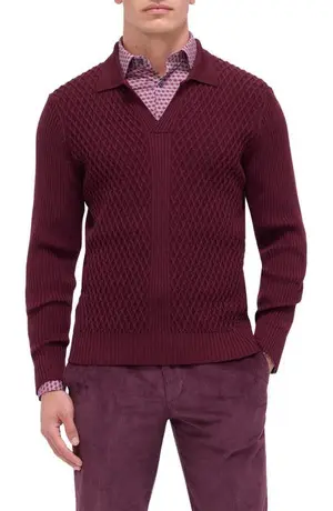 Bugatchi Merino Wool Johnny Collar Sweater - Cabernet