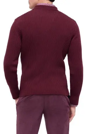 Bugatchi Merino Wool Johnny Collar Sweater - Cabernet