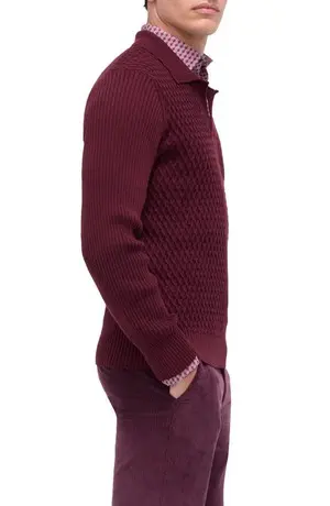 Bugatchi Merino Wool Johnny Collar Sweater - Cabernet