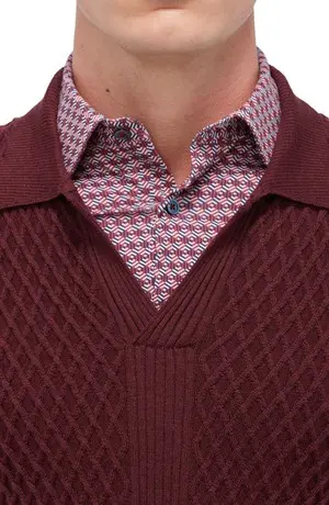 Bugatchi Merino Wool Johnny Collar Sweater - Cabernet