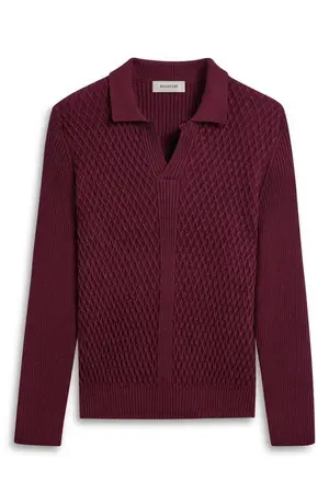 Bugatchi Merino Wool Johnny Collar Sweater - Cabernet