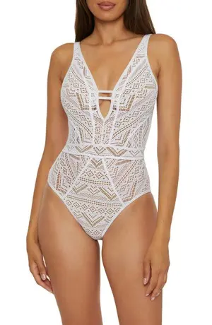 BECCA By Rebecca Virtue Color Play Mesh One-piece Swimsuit - White/ Tan