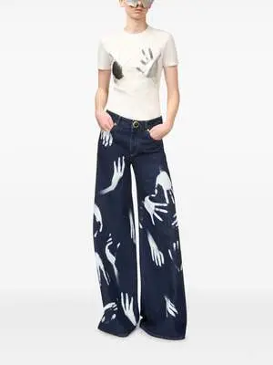 AREA Hand-print Wide-leg Jeans