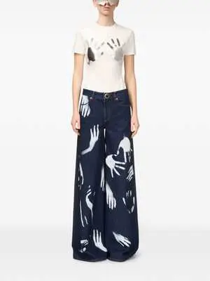 AREA Hand-print Wide-leg Jeans