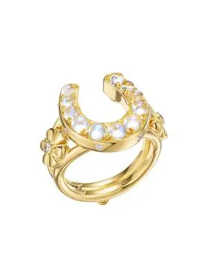 Temple St. Clair Florence86 Horseshoe 18k Blue Moonstone & 0.14 Tcw Diamond Ring - Yellow Gold