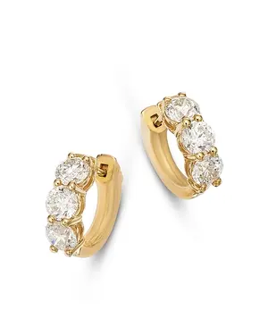 Bloomingdale'S Diamond Three Stone Huggie Hoop Earrings - White/gold